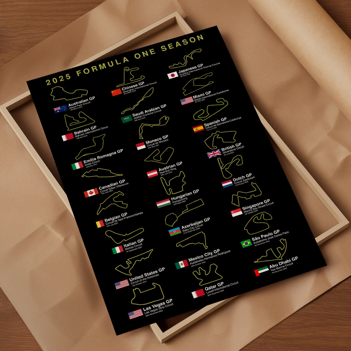 2025 Formula 1 race calendar schedule F1 poster print – KobeDesigns.com