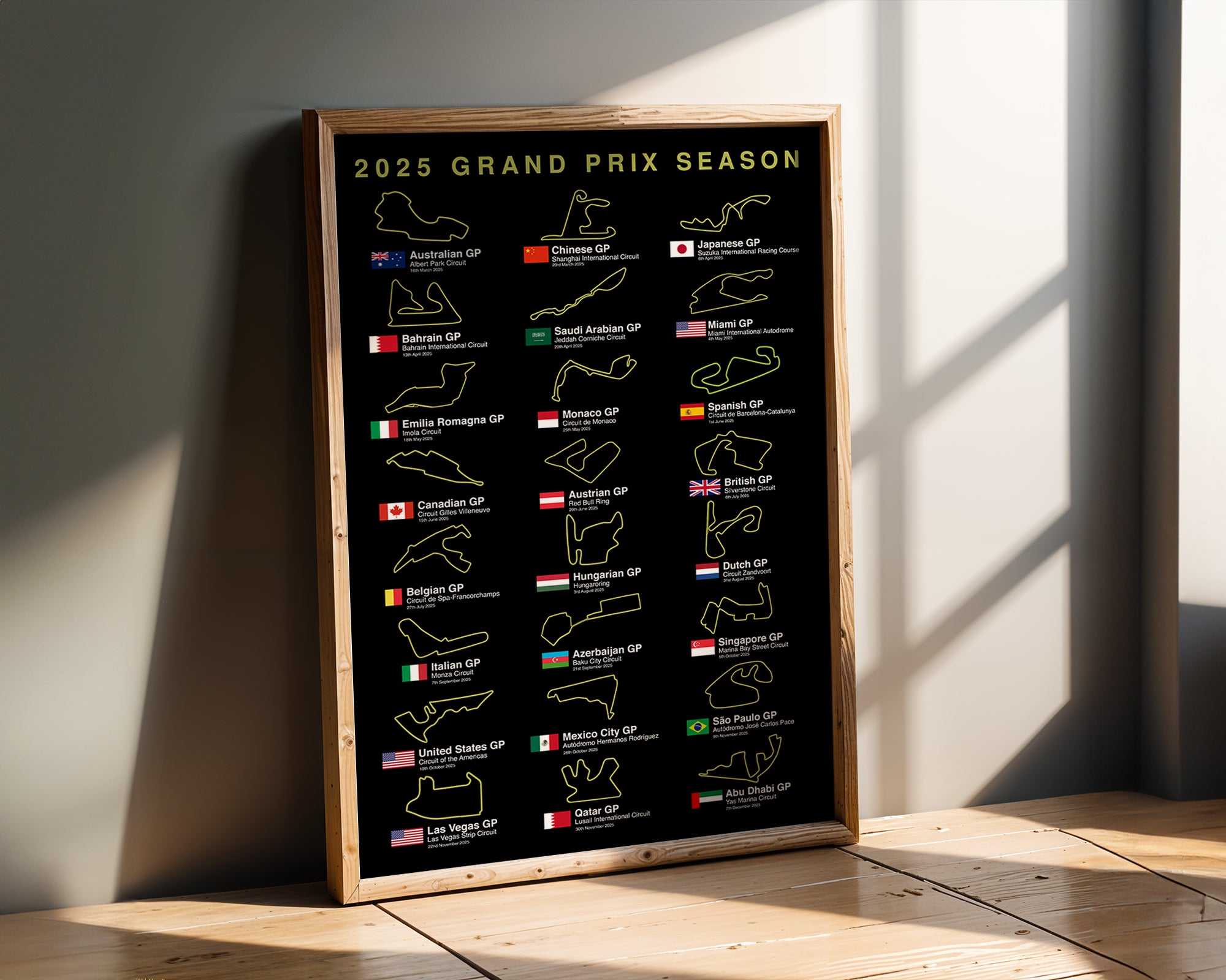 2025 Formula 1 race calendar schedule F1 poster print – KobeDesigns.com